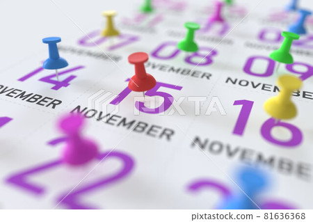 November 15 date and push pin on a calendar, 3D... - Stock Illustration ...