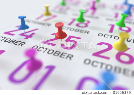 October 25 date and push pin on a calendar, 3D... - Stock Illustration ...