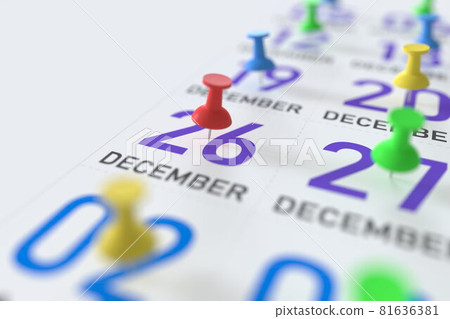 December 26 date marked with red pushpin on a... - Stock Illustration ...