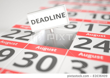 DEADLINE plate on August 23 in a calendar,... - Stock Illustration ...