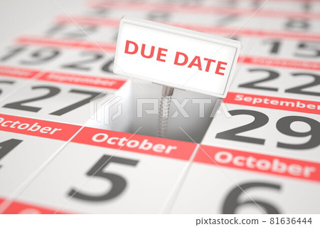DUE DATE sign on September 28 in a calendar, 3d... - Stock Illustration ...