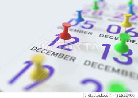 December 12 date marked with a pin calendar, 3D... - Stock Illustration ...