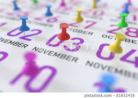 November 3 date and push pin on a calendar, 3D... - Stock Illustration ...