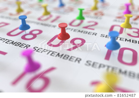 September 9 date and push pin on a calendar, 3D... - Stock Illustration ...