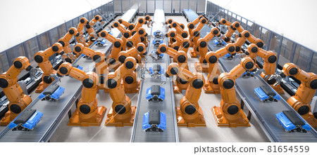 robot assembly line with car engine or machine - Stock Illustration ...