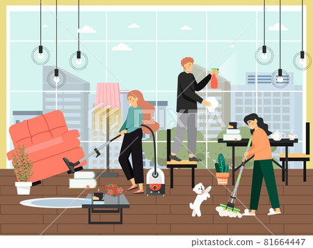 Home cleaning scene, flat vector illustration.... - Stock Illustration ...