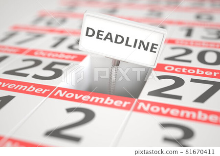 DEADLINE plate on October 26 in a calendar,... - Stock Illustration ...