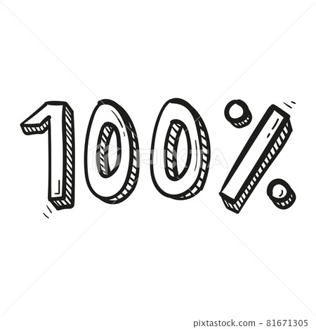hand drawn one hundred percent icon in doodle... - Stock Illustration ...