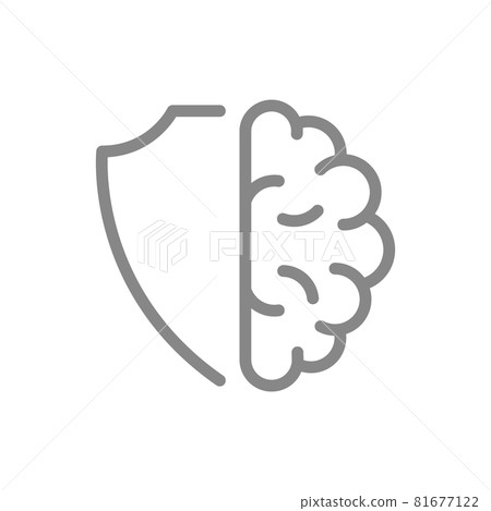 Protective shield and brain line icon.... - Stock Illustration ...