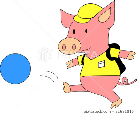 Elementary school piglet playing with a ball - Stock Illustration ...