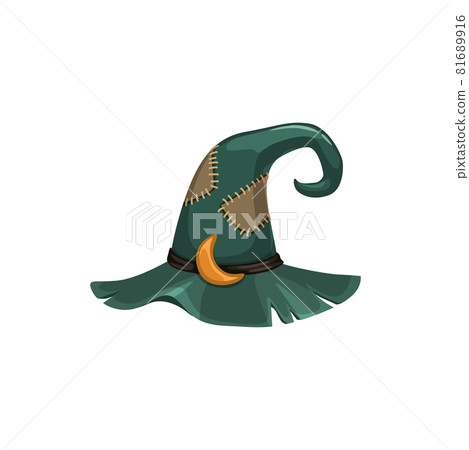 Cartoon witch hat vector icon, green wizard cap - Stock Illustration ...