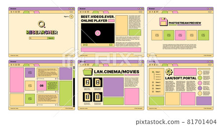 Retro web pages. 80s old style ui template web... - Stock Illustration ...