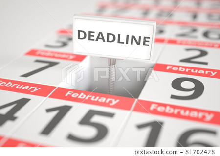 DEADLINE plate on February 8 in calendar, 3d... - Stock Illustration ...