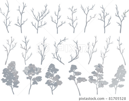 Hand-painted silver tree and branch set vector... - Stock Illustration ...