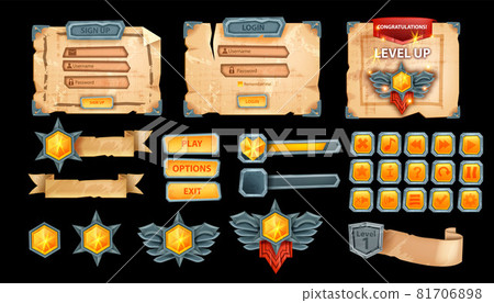 UI game vector button design set, old parchment... - Stock Illustration ...