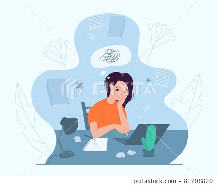 Female writer experiencing creative crisis,... - Stock Illustration ...