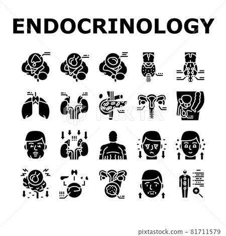 Endocrinology Medical Disease Icons Set Vector - Stock Illustration ...