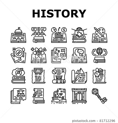 History Learn Educational Lesson Icons Set Vector - Stock Illustration ...