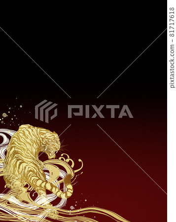Japanese style background of tiger and waves - Stock Illustration ...