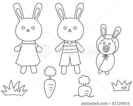 Cute rabbit family line drawing illustration set - Stock Illustration ...