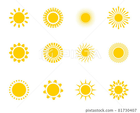 Bright sun icons set vector. Sunset logo in... - Stock Illustration ...