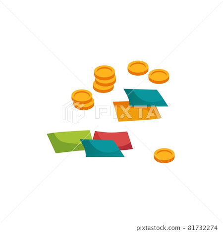 Flat cartoon coins and cards,gambling... - Stock Illustration [81732274 ...