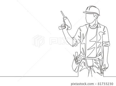 One single line drawing of young handyman... - Stock Illustration ...