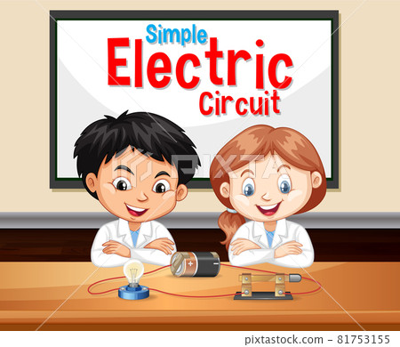 Simple Electric Circuit with scientist kids... - Stock Illustration ...