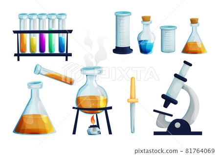 Laboratory set with glass flask with burner,... - Stock Illustration ...