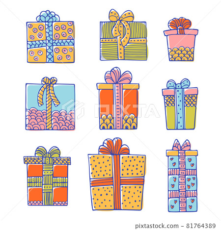 Set of doodle gift boxes isolated on white - Stock Illustration ...