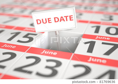 DUE DATE sign on June 16 in a calendar, 3d... - Stock Illustration ...