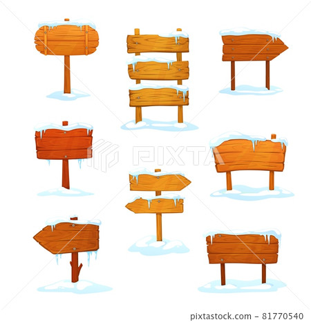Winter wooden signs, cartoon signboards with snow - Stock Illustration ...