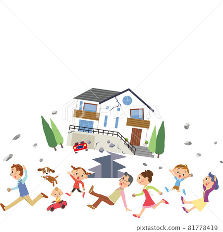 earthquake, family, three generation family - Stock Illustration ...