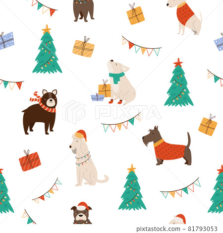 Holiday seamless pattern with cute Christmas... - Stock Illustration ...