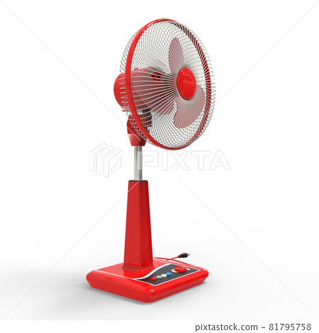 Red electric fan. Three-dimensional model on a... - Stock Illustration ...