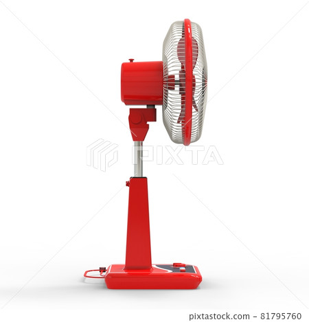 Red electric fan. Three-dimensional model on a... - Stock Illustration ...