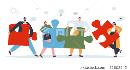 The concept of teamwork. Four people connect...-插圖素材 [81808245] - PIXTA圖庫