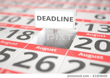 DEADLINE plate on August 19 in a calendar, 3d... - Stock Illustration ...