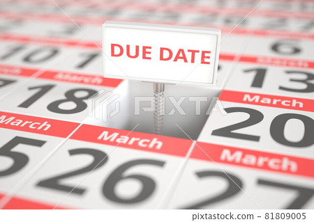 DUE DATE sign on March 19 in a calendar, 3d... - Stock Illustration ...