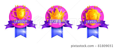 Level up UI game badge set, vector bonus rank... - Stock Illustration ...