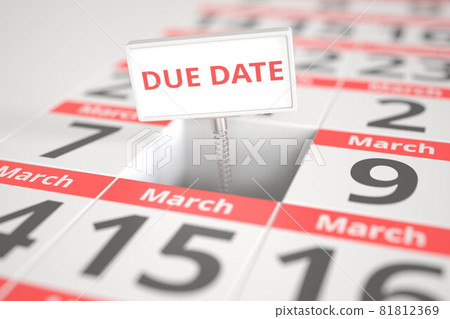 DUE DATE sign on March 8 in a calendar, 3d... - Stock Illustration ...