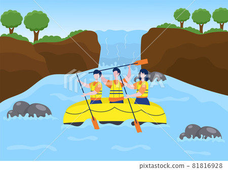 Rafting Background Flat Cartoon Vector... - Stock Illustration ...