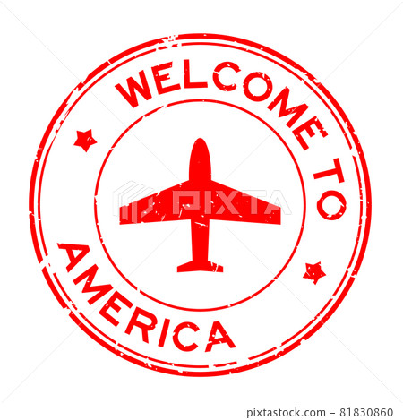 Grunge red welcome to America word with... - Stock Illustration ...