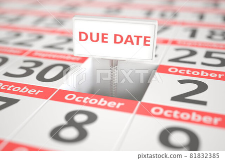 DUE DATE message on October 1 in a calendar, 3d... - Stock Illustration ...