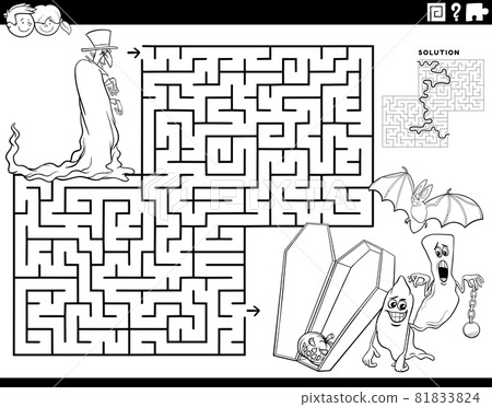 maze game with Halloween vampire coloring book... - Stock Illustration ...