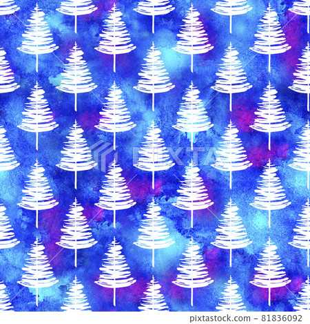 XMAS watercolour Fir Tree Seamless Pattern in... - Stock Illustration ...