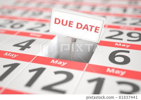 DUE DATE sign on May 5 in a calendar, 3d rendering - Stock Illustration ...