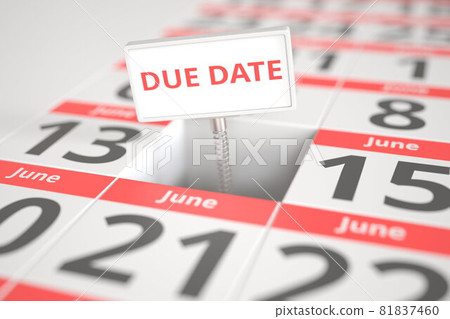 DUE DATE sign on June 14 in a calendar, 3d...-插圖素材 [81837460] - PIXTA圖庫
