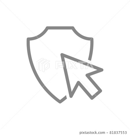 Protective shield with web cursor line icon.... - Stock Illustration ...