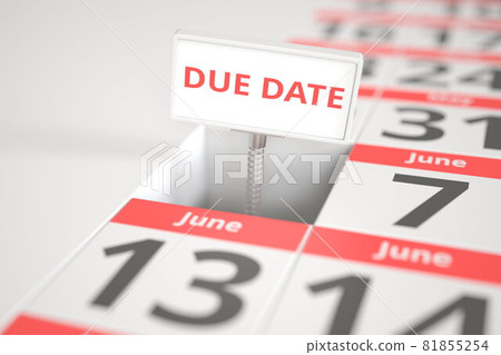DUE DATE message on June 6 in a calendar, 3d... - Stock Illustration ...